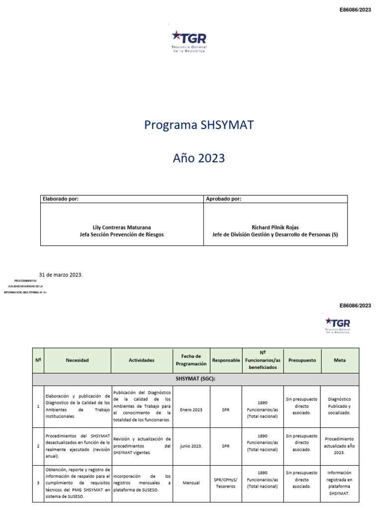 Programa SHSYMAT_TGR 2023_firmado | PDF | Presupuesto