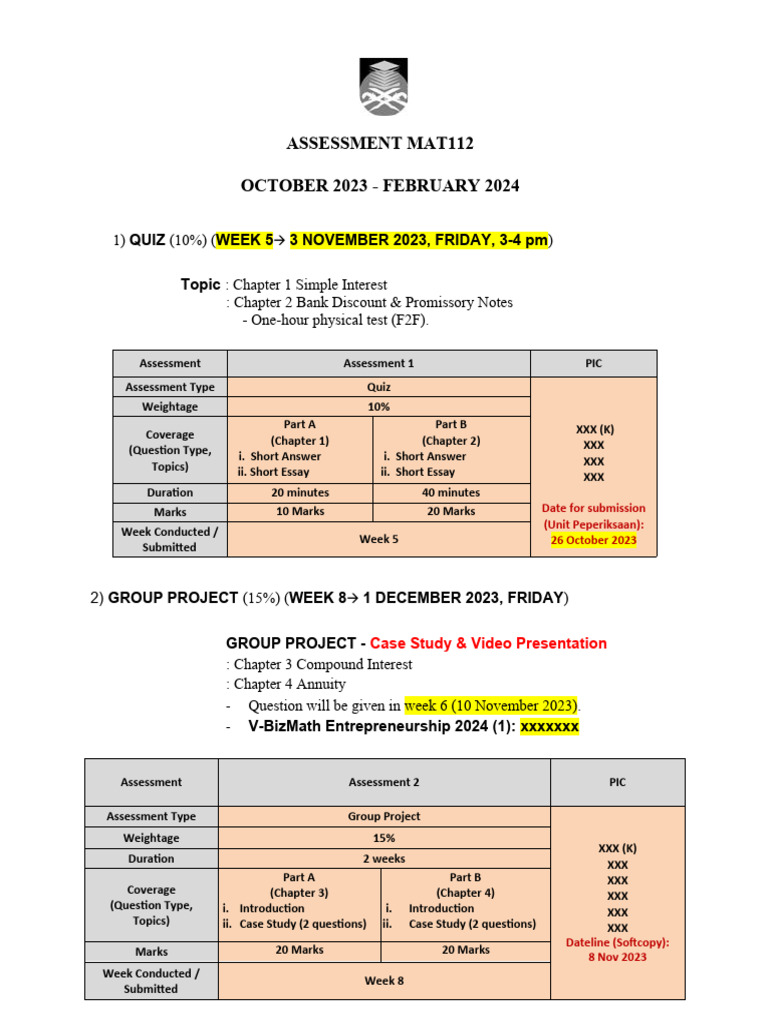 Assessment Mat112 (Oct 2023 - Feb 2024) | PDF