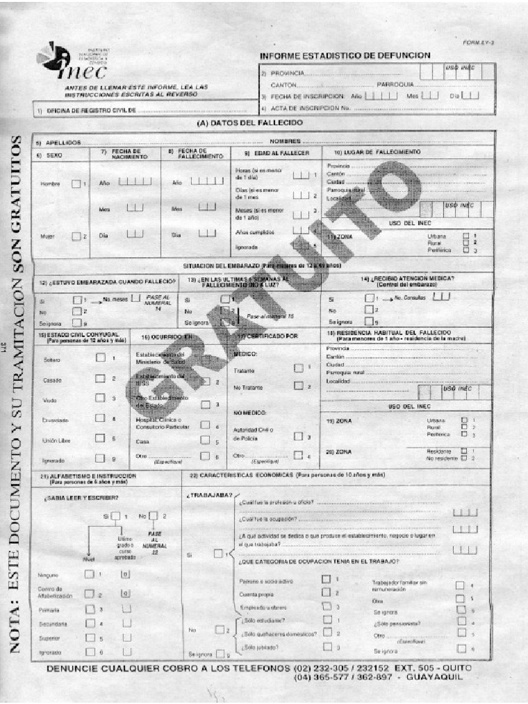 Formulario de Defuncion General 1991 | PDF