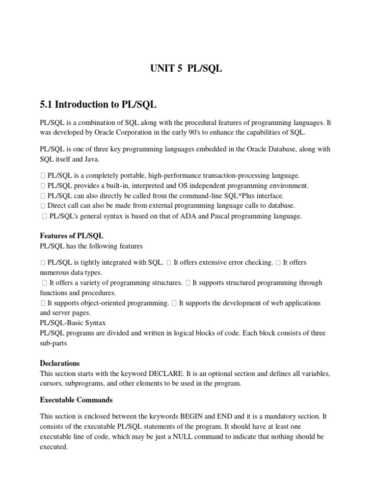 Unit 5 PLSQL | PDF | Pl/Sql | Software Engineering