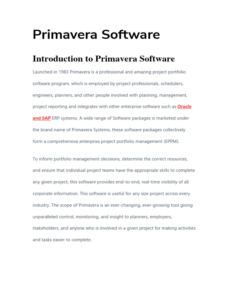 Primavera Software Erp | PDF | Software | Project Management