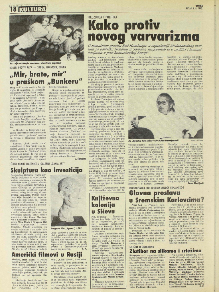 BORBA, 3.9.1993 - Rokeri Protiv Rata, Koncert | PDF