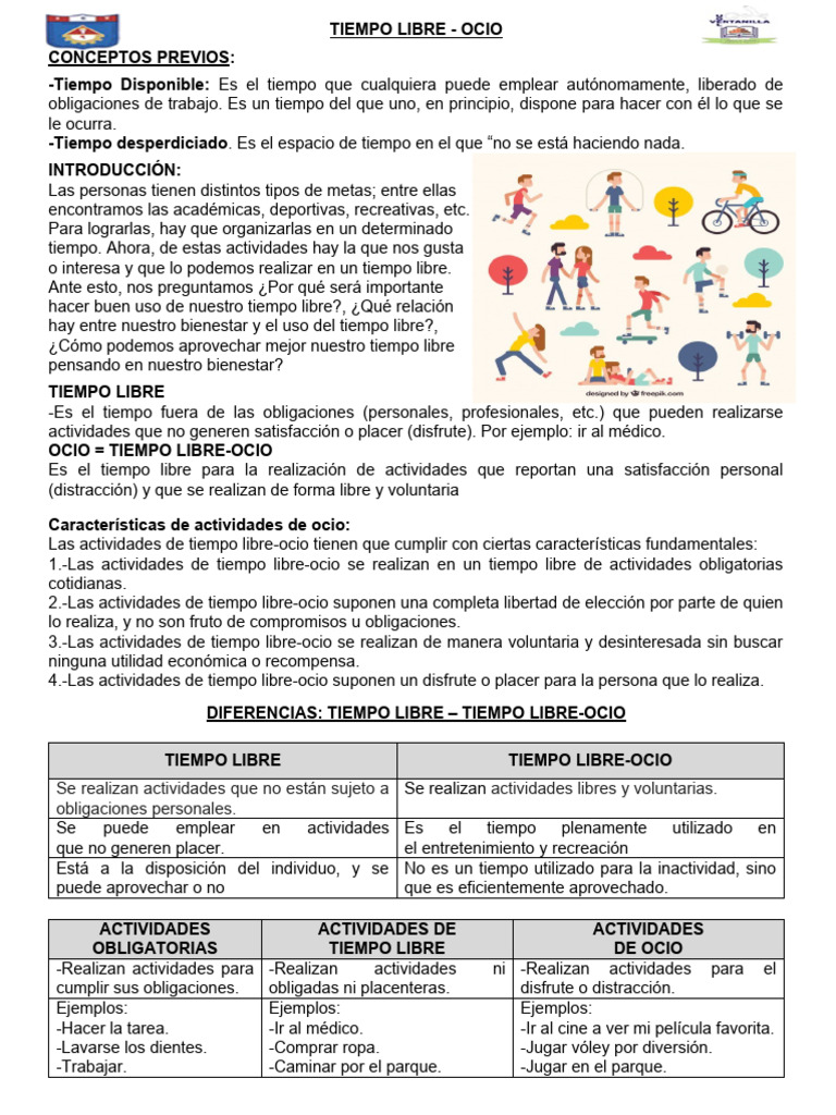 Separata Sobre Tiempo Libre y Ficha de Actividad | PDF | Ocio | Placer