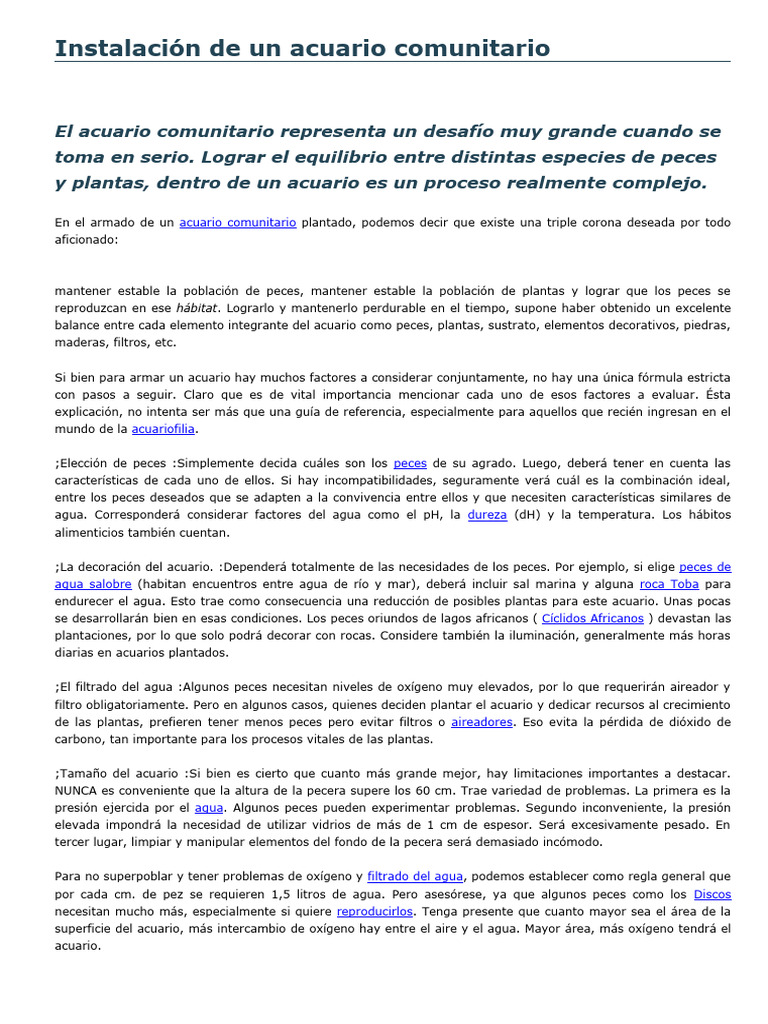Instalación de Un Acuario Comunitario | PDF | Acuario | Agua