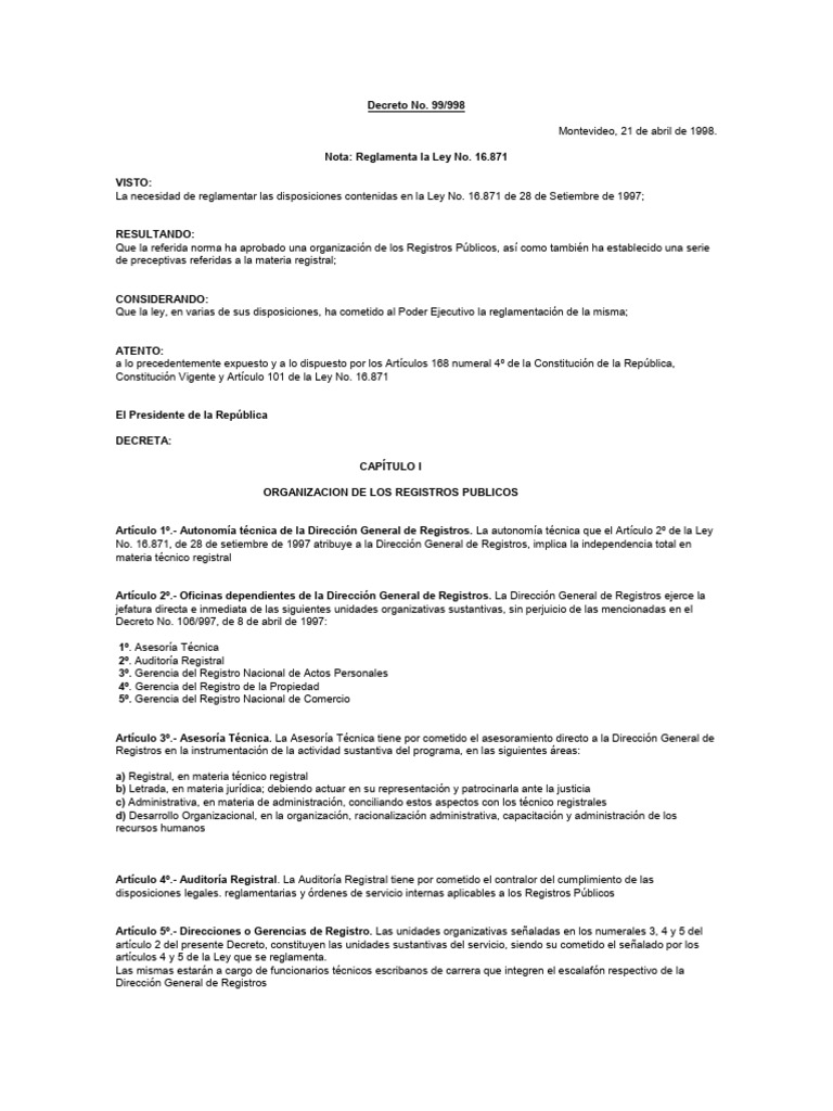 Decreto 99 98 Y Modificativos Pdf Documento De Identidad