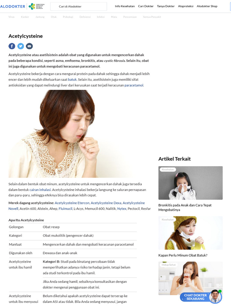 Acetylcysteine - Manfaat, Dosis, Dan Efek Samping - Alodokter | PDF | Kesehatan Holistik