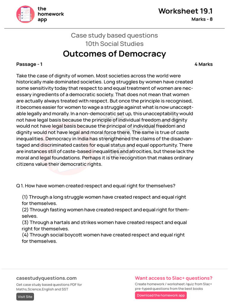 Case Study Questions on Democracy | PDF | Democracy | Political Ideologies