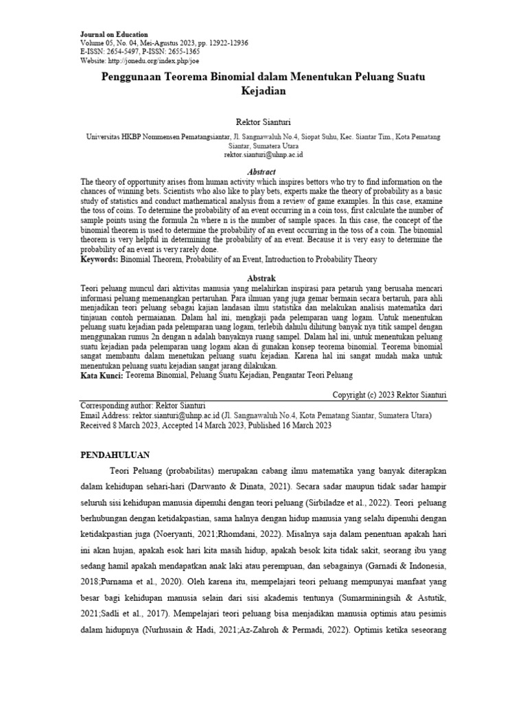 Penggunaan Teorema Binomial Dalam Menentukan Pelua | PDF