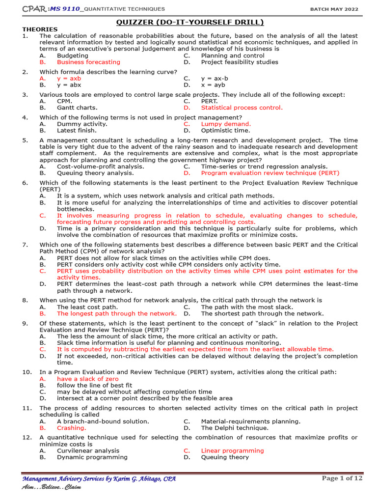 MS9110 - Self-test Answers | PDF | Applied Mathematics | Analysis
