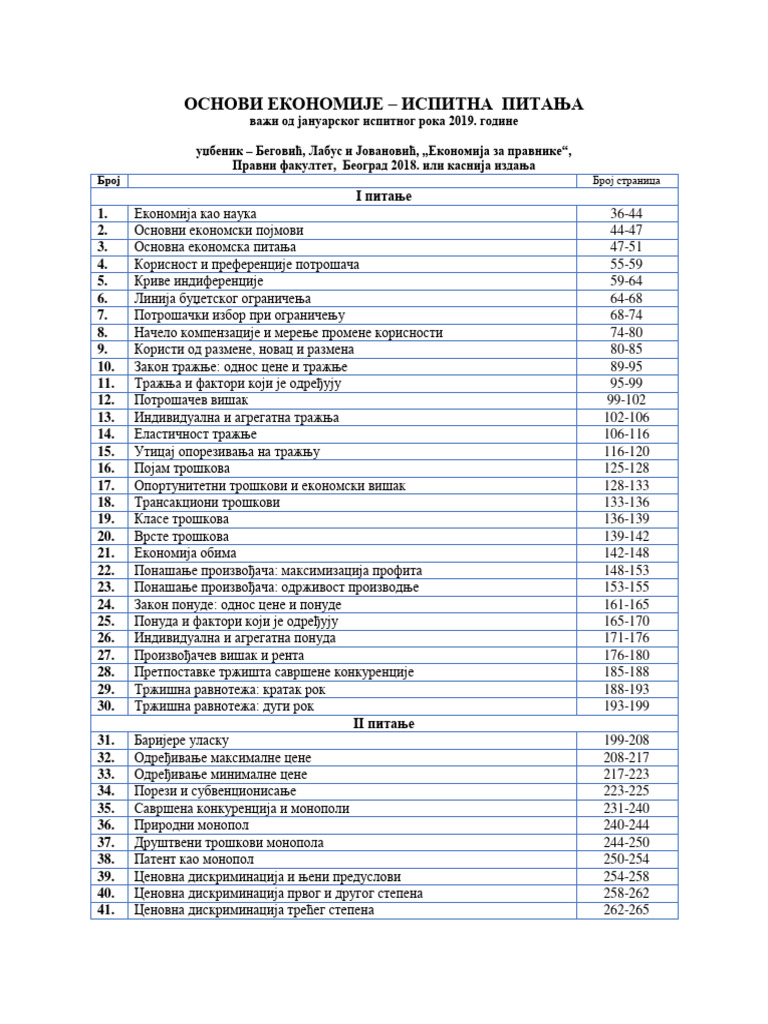 Spisak Ispitnih Pitanja OE | PDF