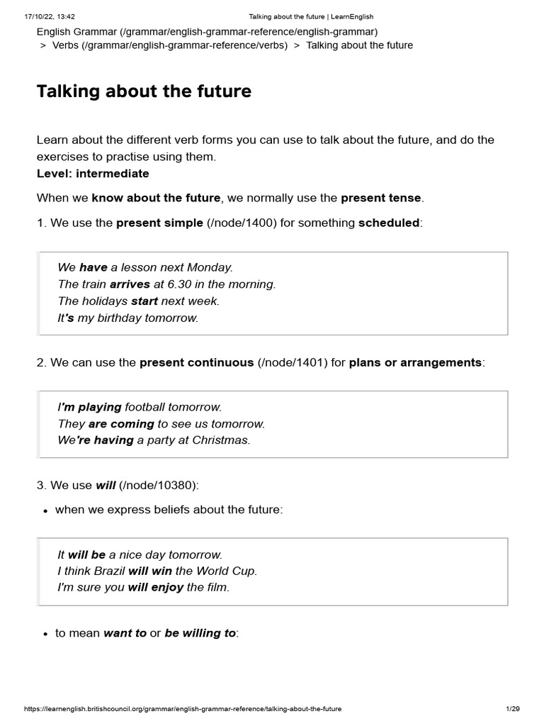 Talking About The Future - LearnEnglish - Support From Lesson - 13.10. ...