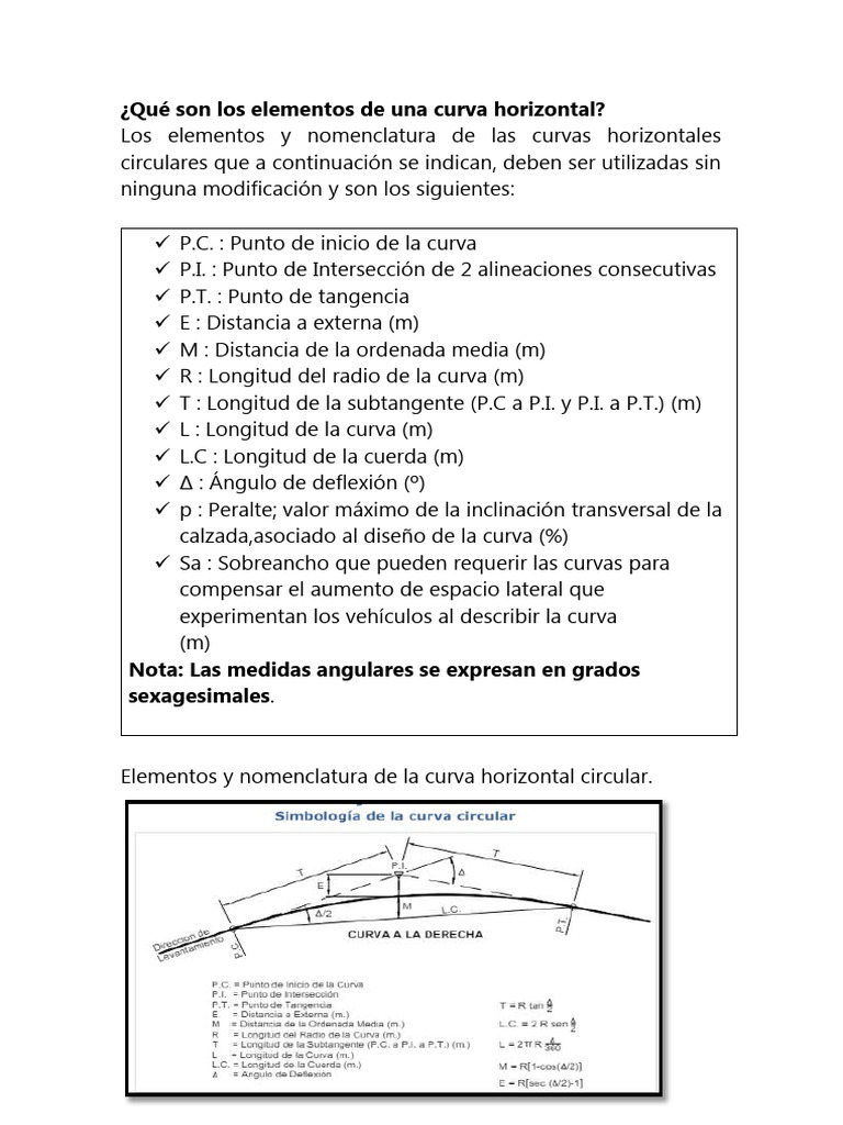 Qué Son Los Elementos de Una Curva Horizontal | PDF