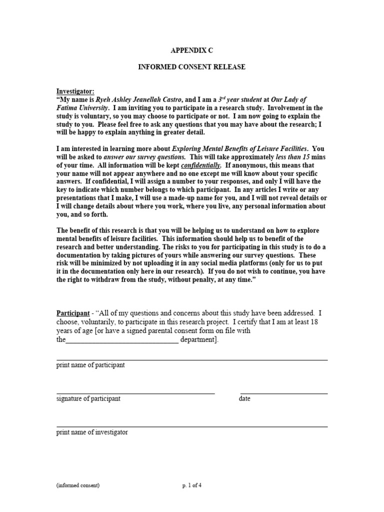 Informed Consent Form 0F Group 1 | Download Free PDF | Informed Consent ...