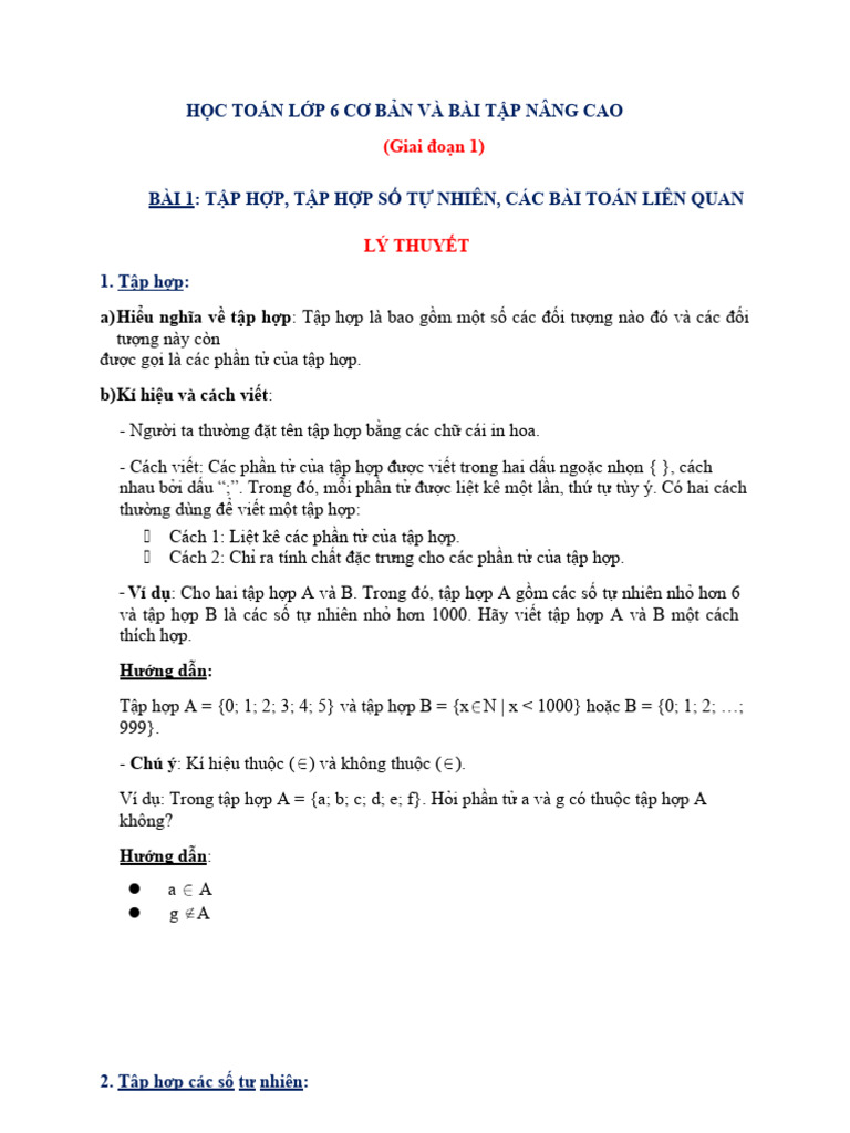 Bai Tap Toan Lop 6 Nang Cao Tap Hop So Tu Nhien | PDF