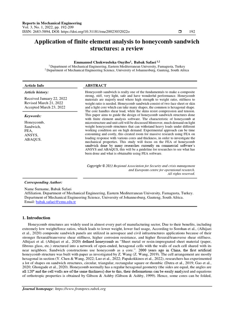 Application of Finite Element Analysis To Honeycomb Sandwich Structures: Areview | PDF | Finite ...