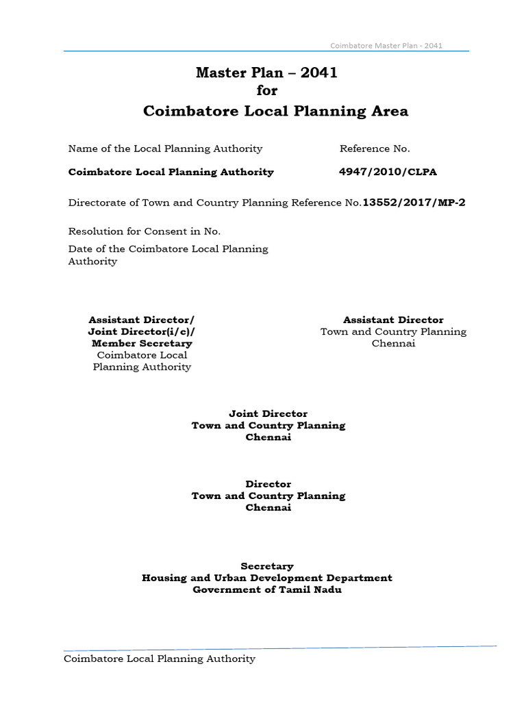 Coimbatore Master Plan 2041 Overview | PDF | Government
