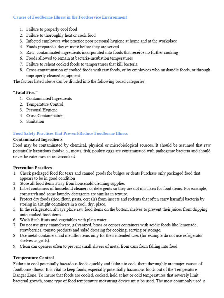 Prevention of food borne illness | PDF | Foodborne Illness