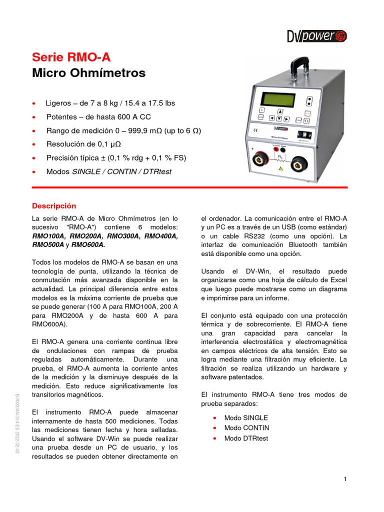 Brochure RMO A Series B RX00AN 314 ES | PDF | Medición | Resistencia ...