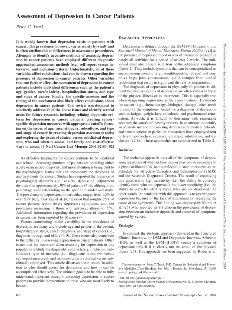 Assessment Depression in Cancer Patients | PDF | Diagnostic And ...