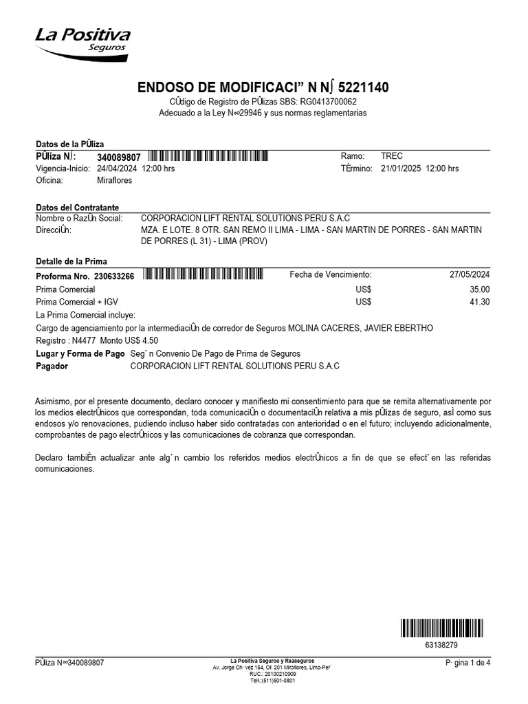 P-340081642 Poliza Upe001 Trec 2024 - 2025 | PDF | Póliza de seguros | Reaseguro