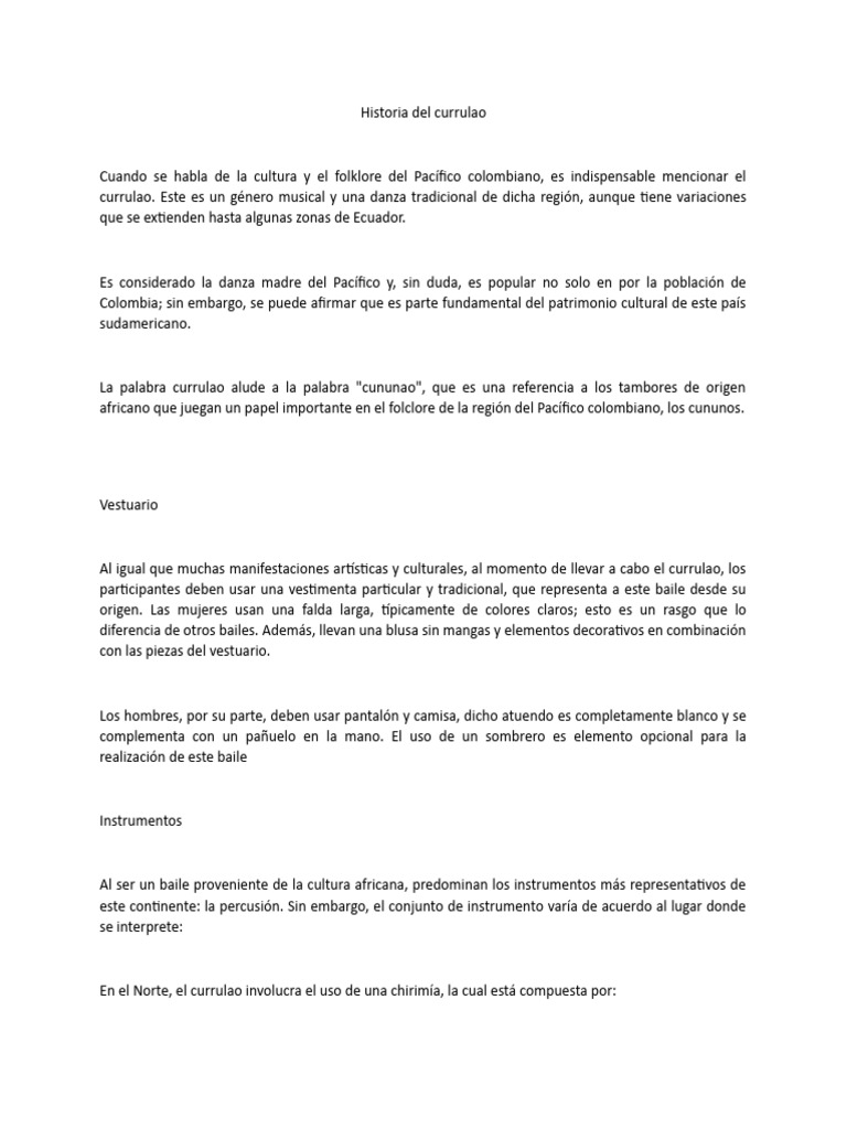Historia y Significado del Currulao | PDF | Bailes | Instrumentos musicales