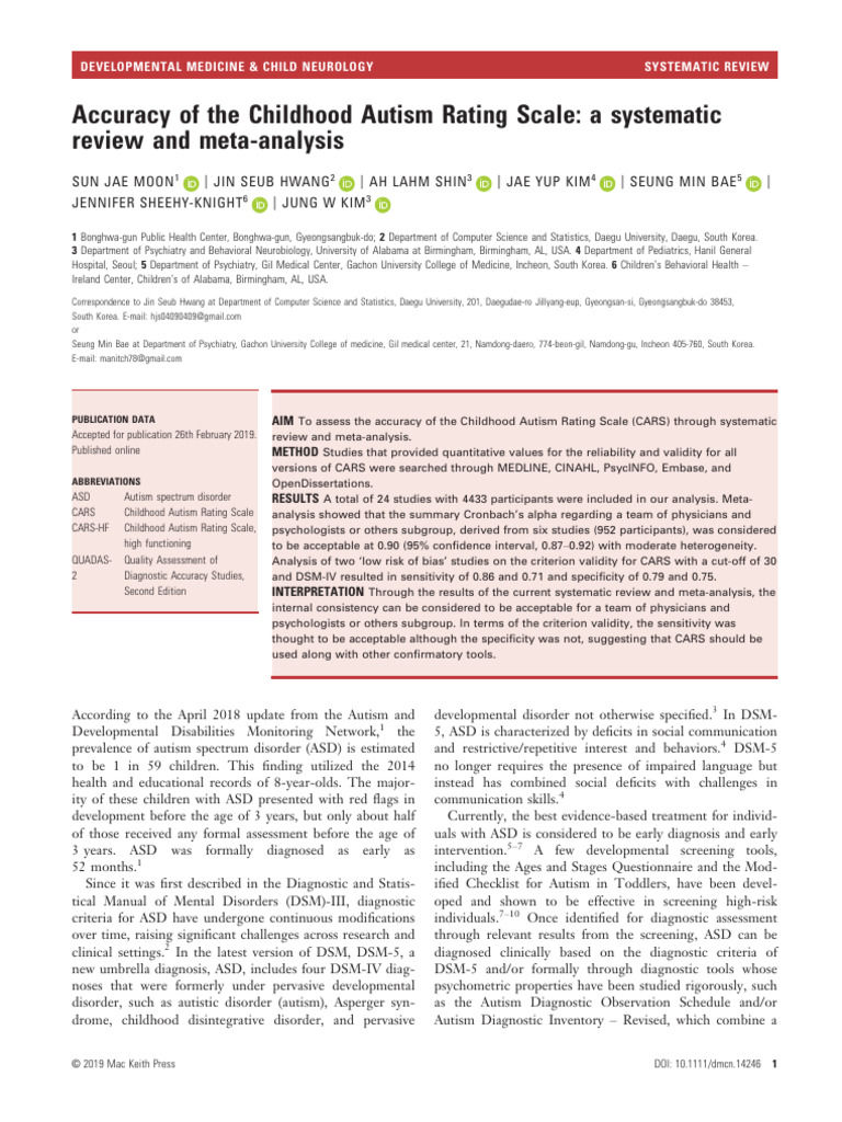 Accuracy of The Childhood Autism Rating Scale: A Systematic Review and ...