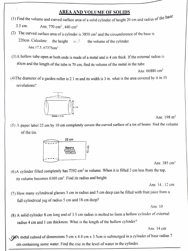 10 Area and Volume of Solids | PDF | Sphere | Area