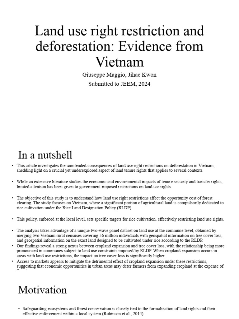 Land use rights restrictions and deforestation evidence from Vietnam ...