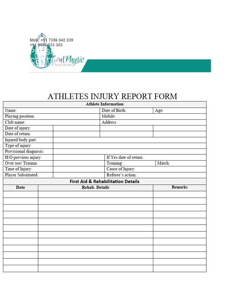Athlete Injury Report Form Template | PDF