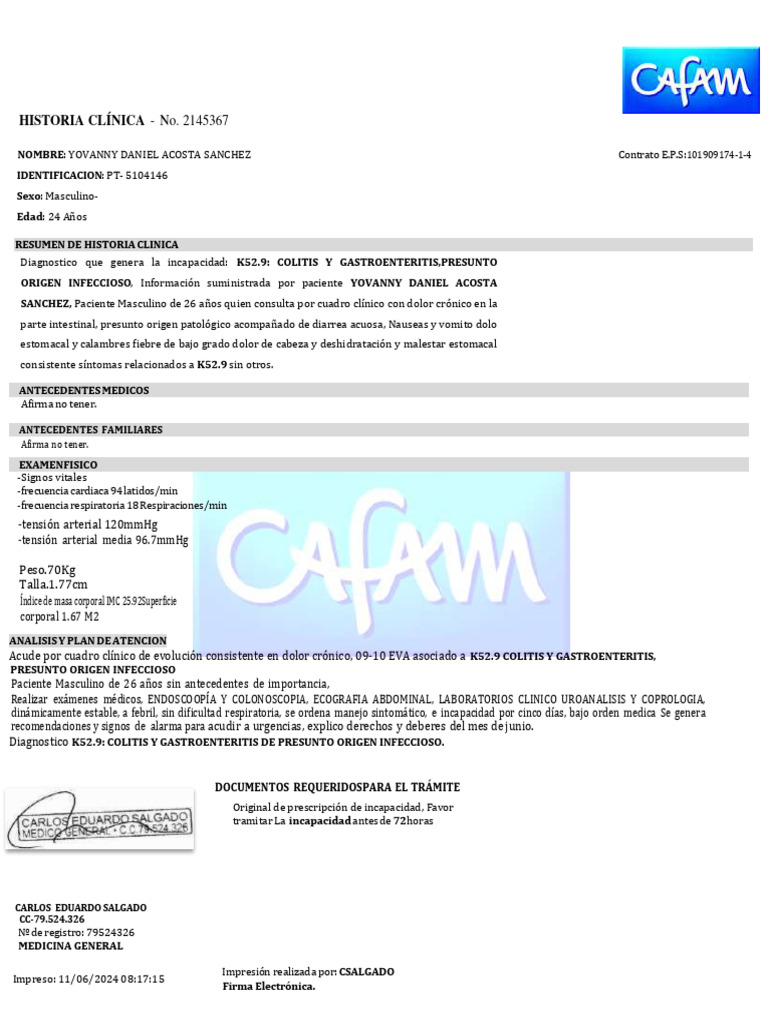 HISTORIA CLINICA FAMISANAR CAFAM | PDF