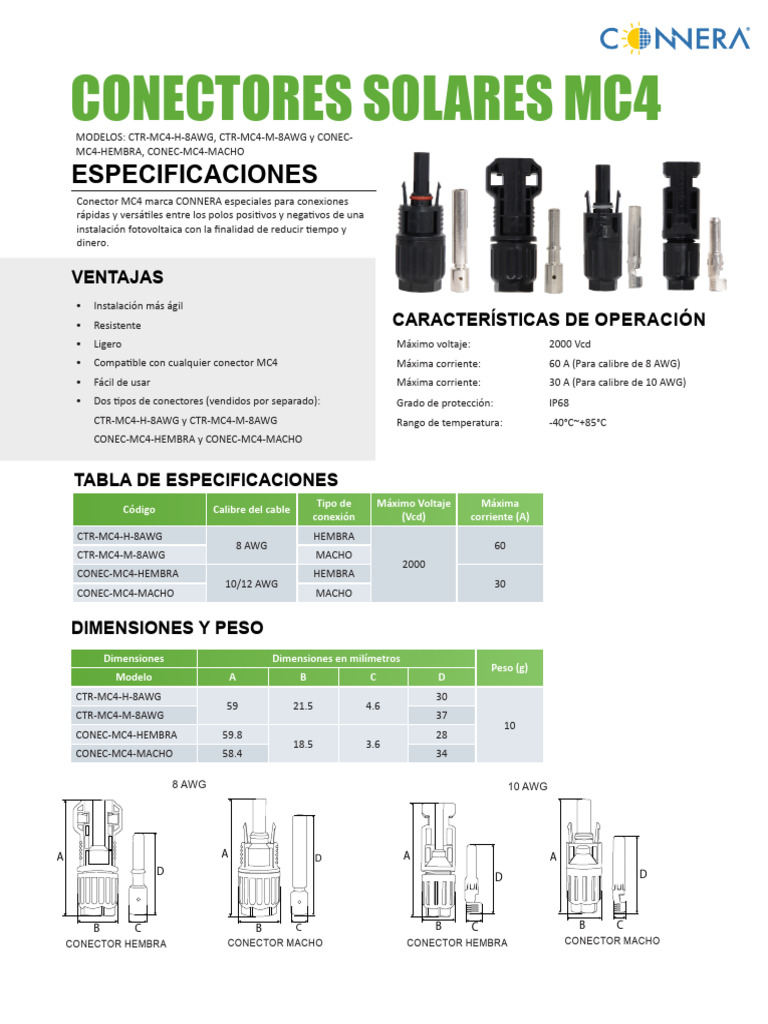 FT Ficha Tecnica Conector mc4 | PDF | Conector eléctrico | Ingenieria Eléctrica
