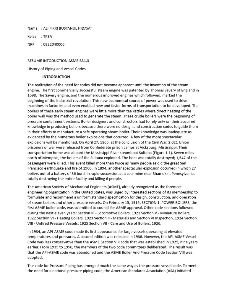 Resume Intoduction B31.3 | PDF | Stress (Mechanics) | Boiler