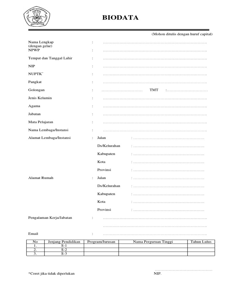 Form Biodata-1 | PDF