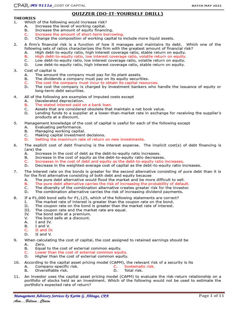 MS9111a - Self-test Answers | Download Free PDF | Cost Of Capital ...