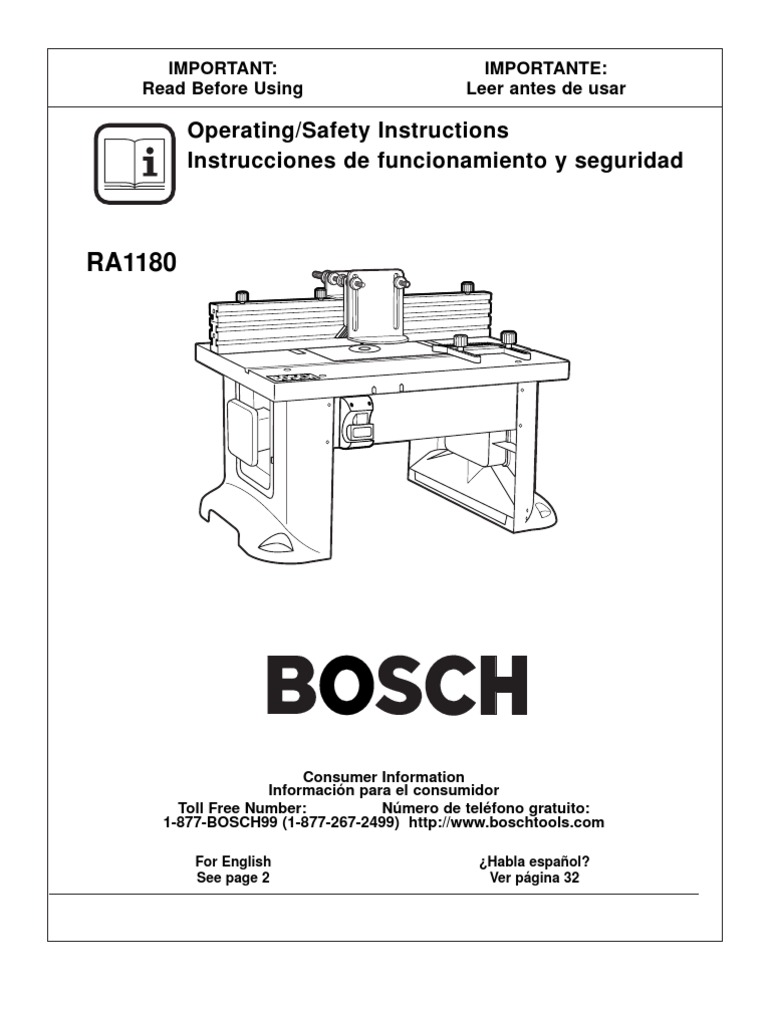 Bosch RA1180 Router Table Safety Guide | PDF | Screw | Ac Power Plugs ...