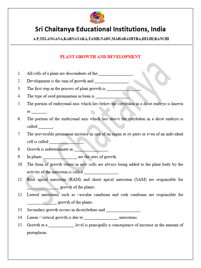 BOTANY - PLANT GROWTH AND DEVELOPMENT | Download Free PDF | Plant ...