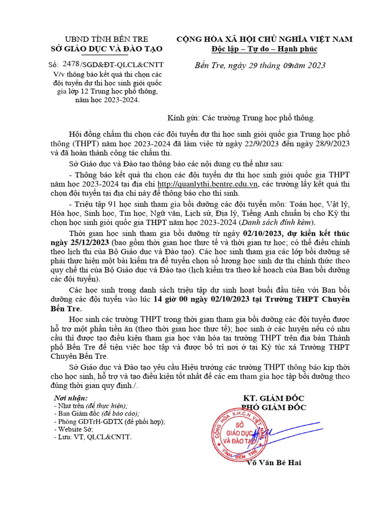 Cong - Van - Thong - Bao - Ket - Qua Chon Doi Tuyen - V2 | PDF