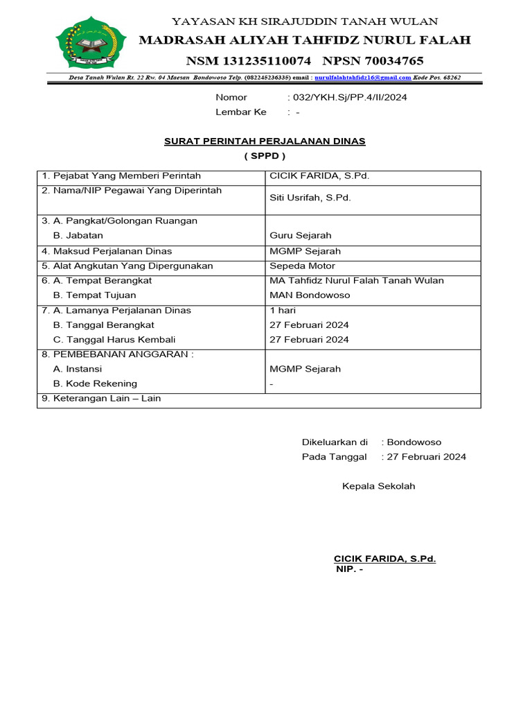 SPPD MGMP Bahasa Inggris | PDF