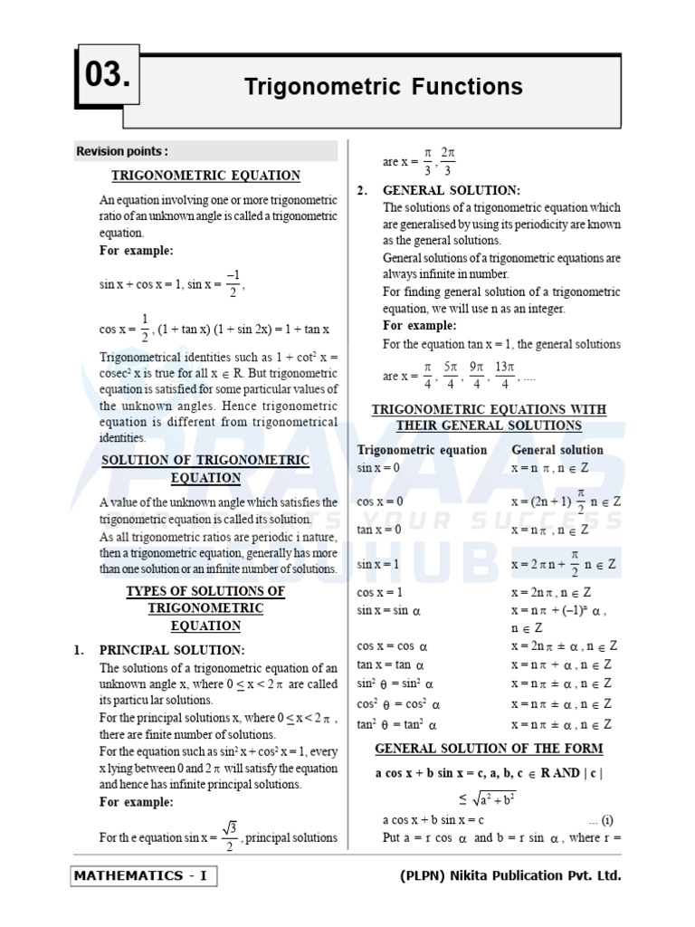 Trignometric Function - PLPN MhtCet | PDF | Trigonometric Functions ...