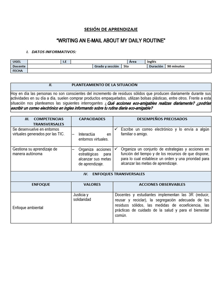 Sesion de Aprendizaje 4 QUINTO UDA 3 - 2024 | PDF | Aprendizaje | Evaluación