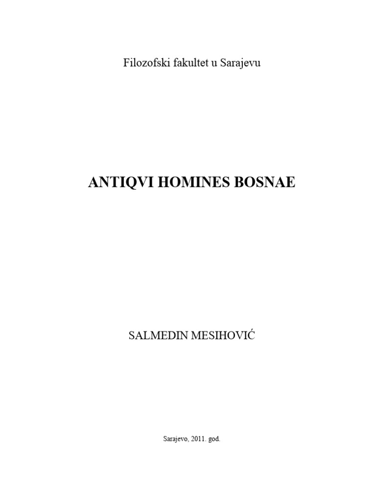 ANTIQVI HOMINES BOSNAE Ancient People of | PDF