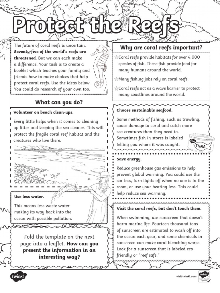 Black and White Protect The Reefs Activity | PDF | Coral Reef | Coral