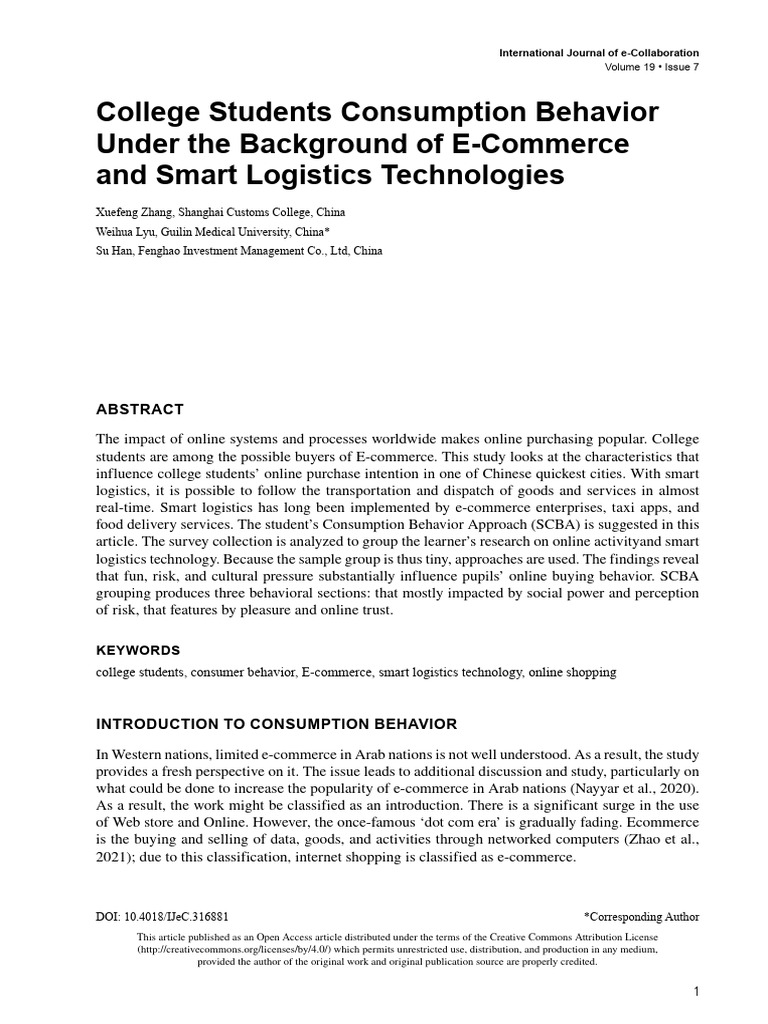 College Students Consumption Behavior Under The Background of ECommerce ...