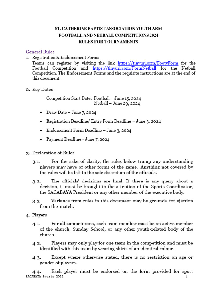 SACABAYA 2024 Sports Rules & Forms (Football) | PDF | Sports