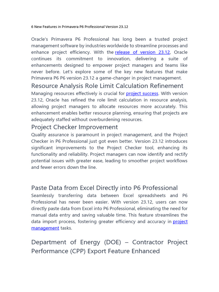 Primavera P6 Professional Version 23 | PDF | Microsoft Excel | Project ...