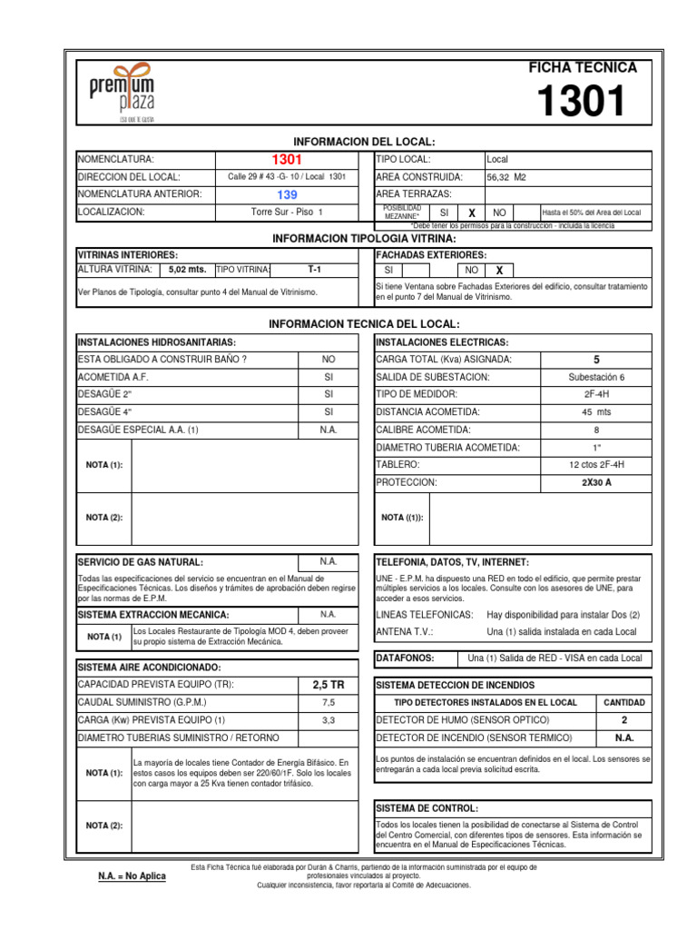 Ficha Tecnica Local 1301 | PDF