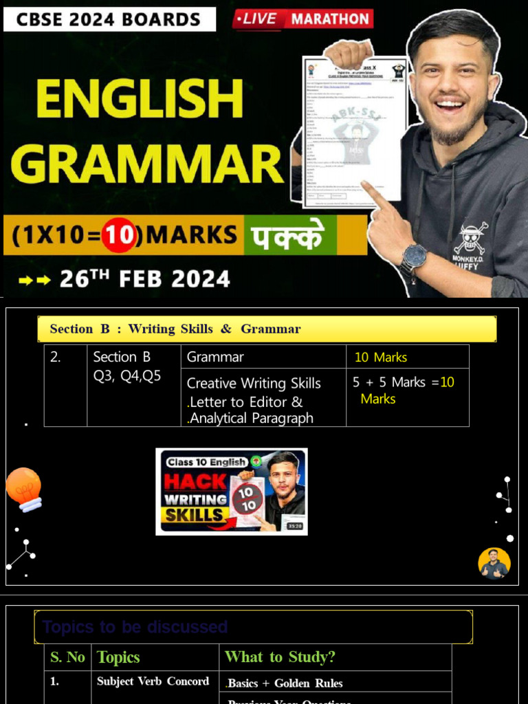 English Marathon Class 10 English Grammar | PDF | Grammatical Tense | Verb