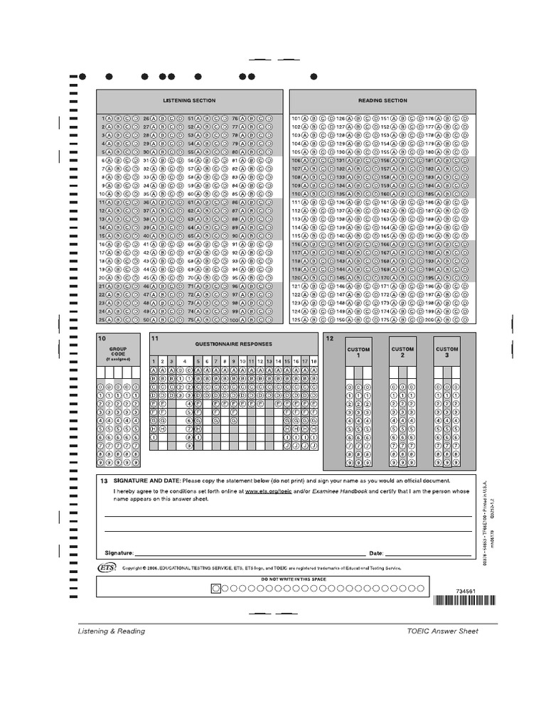 Toeic Answer Sheet | PDF