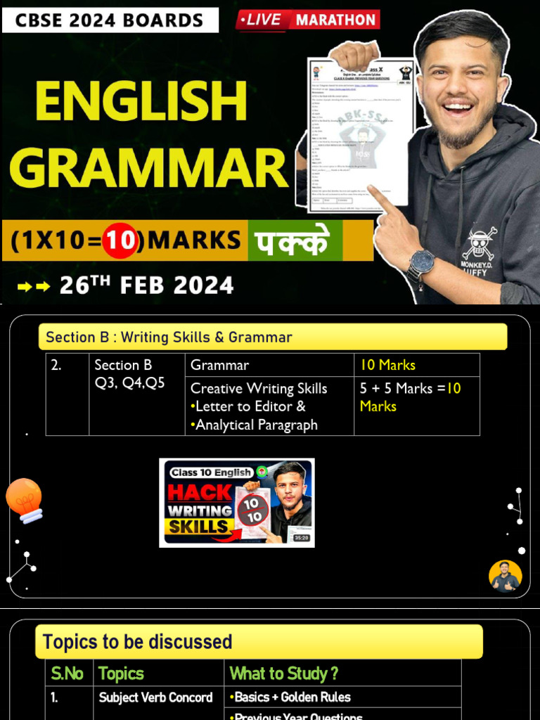 English Marathon Class 10 English Grammar | PDF | Grammatical Tense | Verb