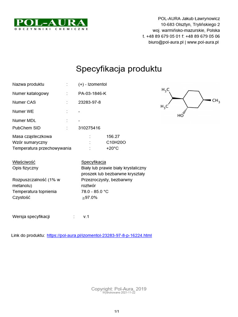 Specyfikacja Izomentol - PA 03 1846 K - V - 1 | PDF
